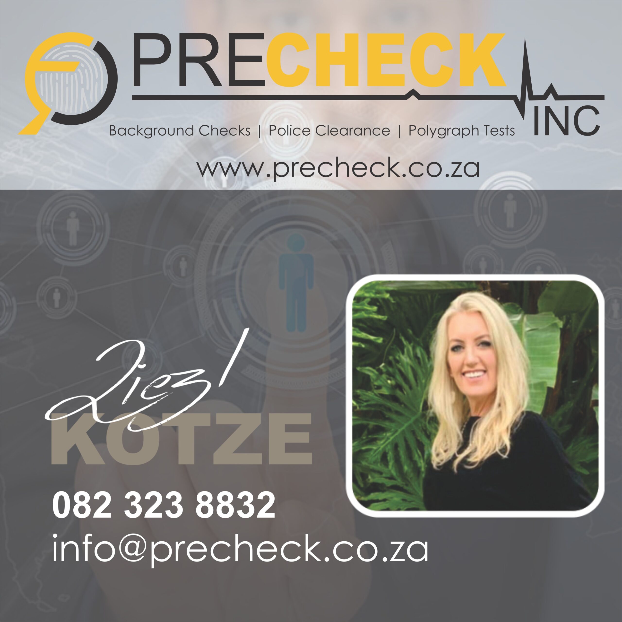 Precheck Bussiness card - Liezl Kotze - 082 323 8832